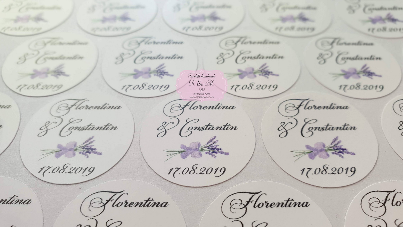 Etichete autocolante/stickere marturii nunta cu lavanda – Invitatii K & M