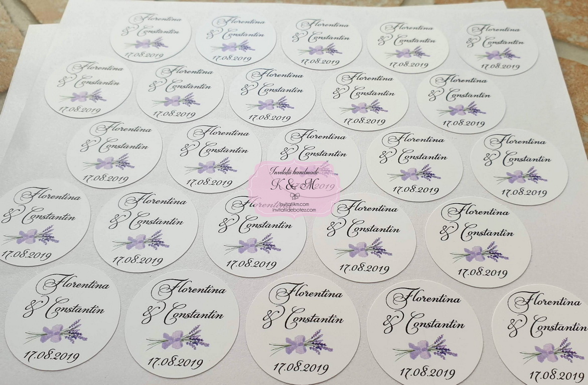 Etichete autocolante/stickere marturii nunta cu lavanda – Invitatii K & M