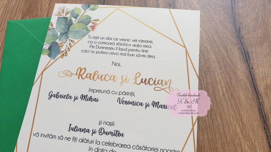 Invitatii de nunta cu eucalipt si chenar geometric cod 426 – Invitatii ...