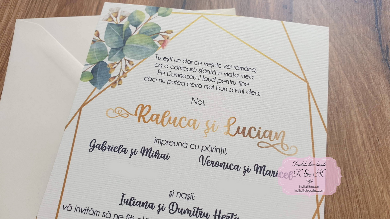 Invitatii de nunta cu eucalipt si chenar geometric cod 426 – Invitatii ...