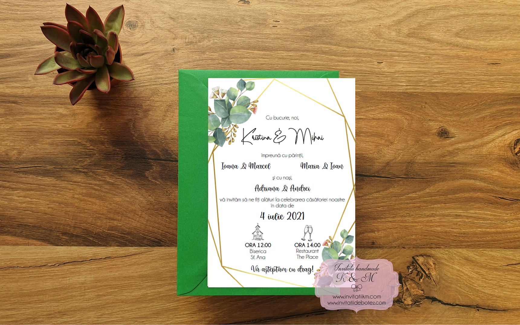 Invitatii de nunta cu eucalipt si chenar geometric cod 426 – Invitatii ...