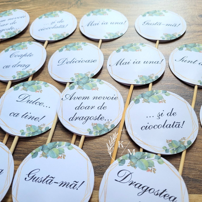 Set mesaje candy bar cu verdeata, eucalipt – Invitatii K & M