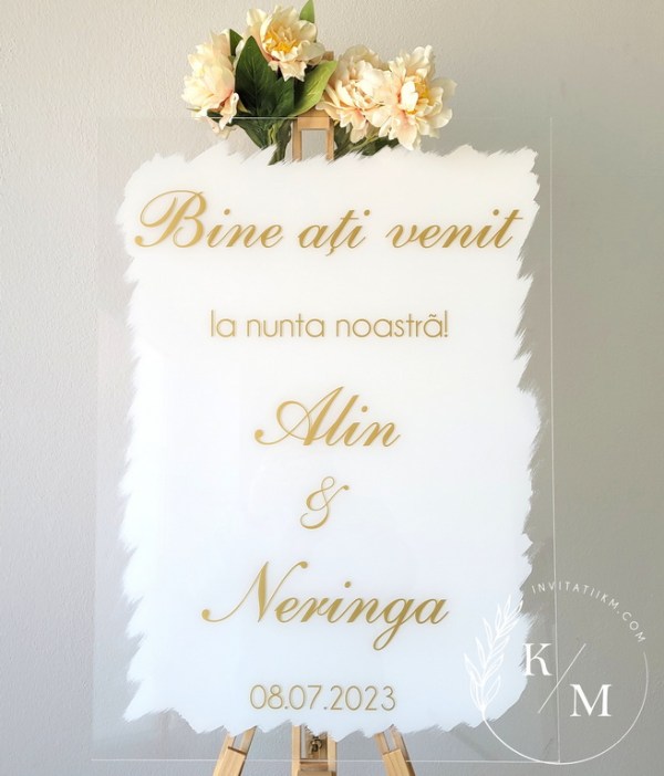 Panou Bun Venit la Nunta Noastra Alb – Invitatii K & M