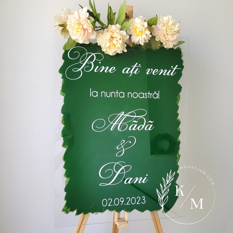Bine ati venit la nunta, panou intampinare invitati verde smarald ...