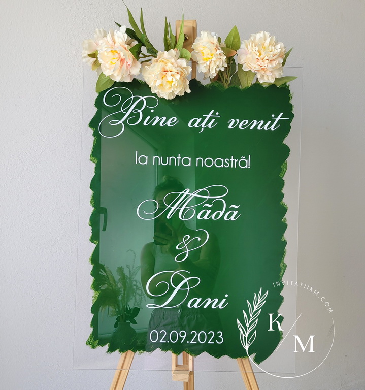 Bine ati venit la nunta, panou intampinare invitati verde smarald ...