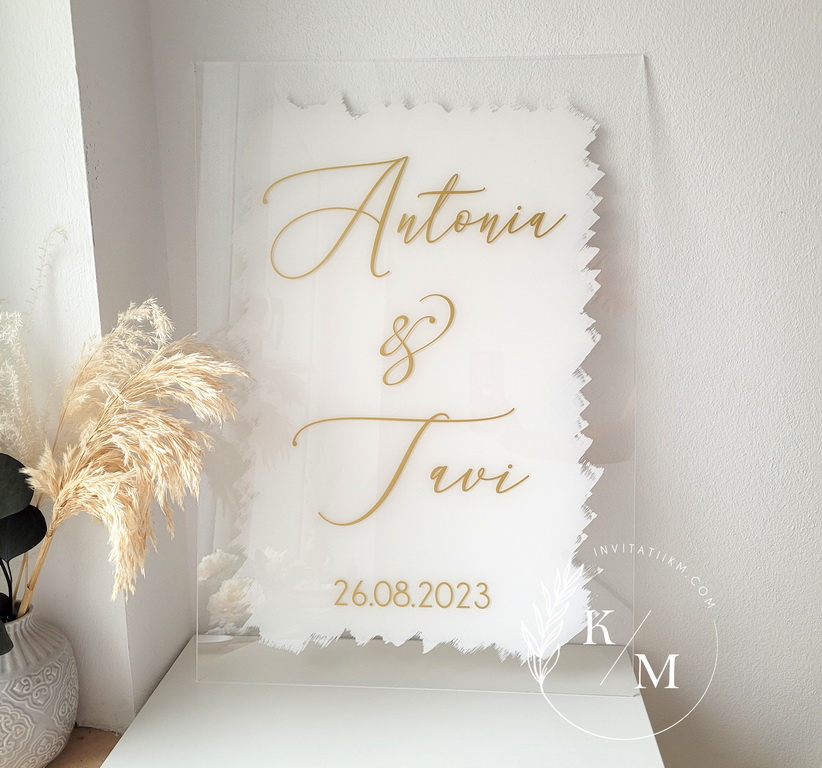 Panou intampinare invitati din plexiglas, Panou bun venit la nunta ...